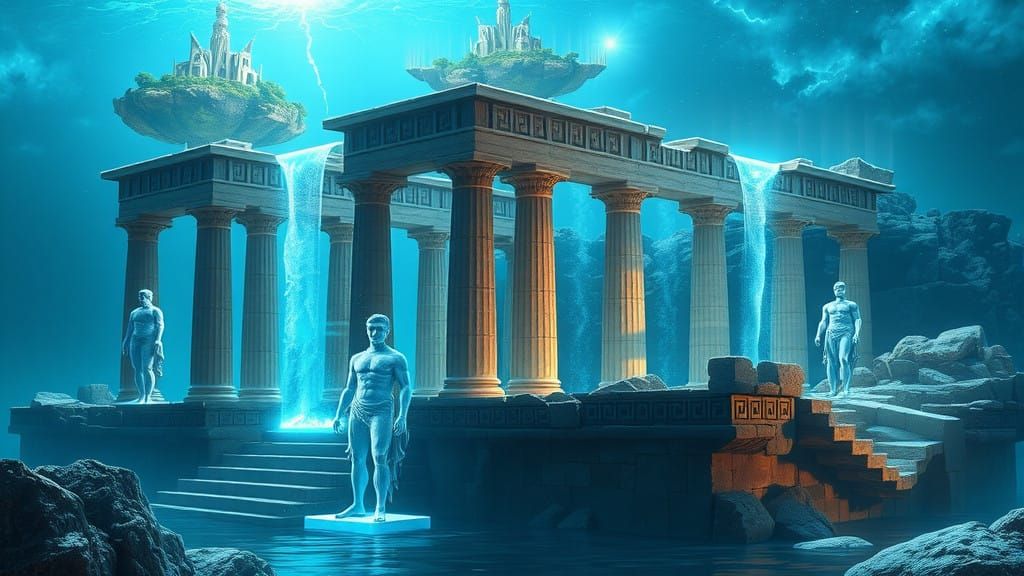 Ancient Greek Temple Ruins Transcended by Glowing ... - AI Art
