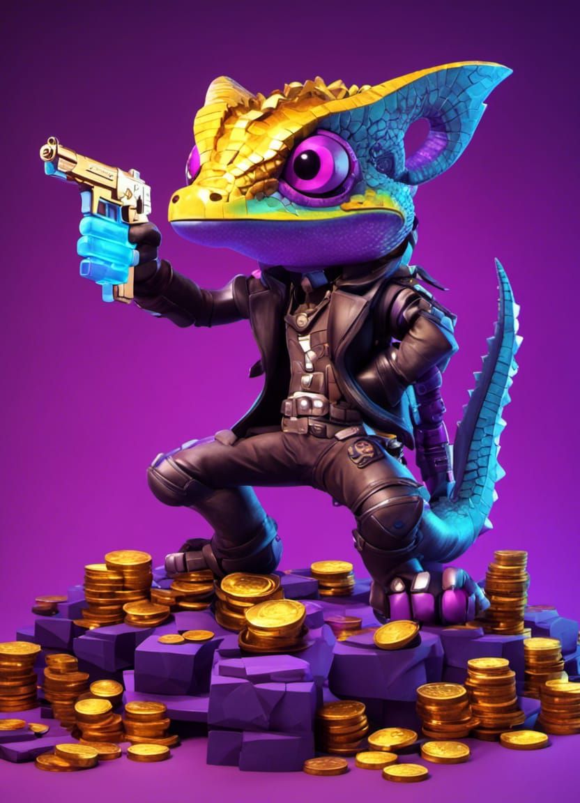 , Borderlands punk style 3d art of the Anthropomorphic gun toting ...