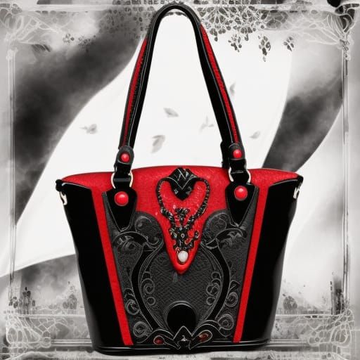 Gothic vampire black handbag with crimson red accents& Black lace ...
