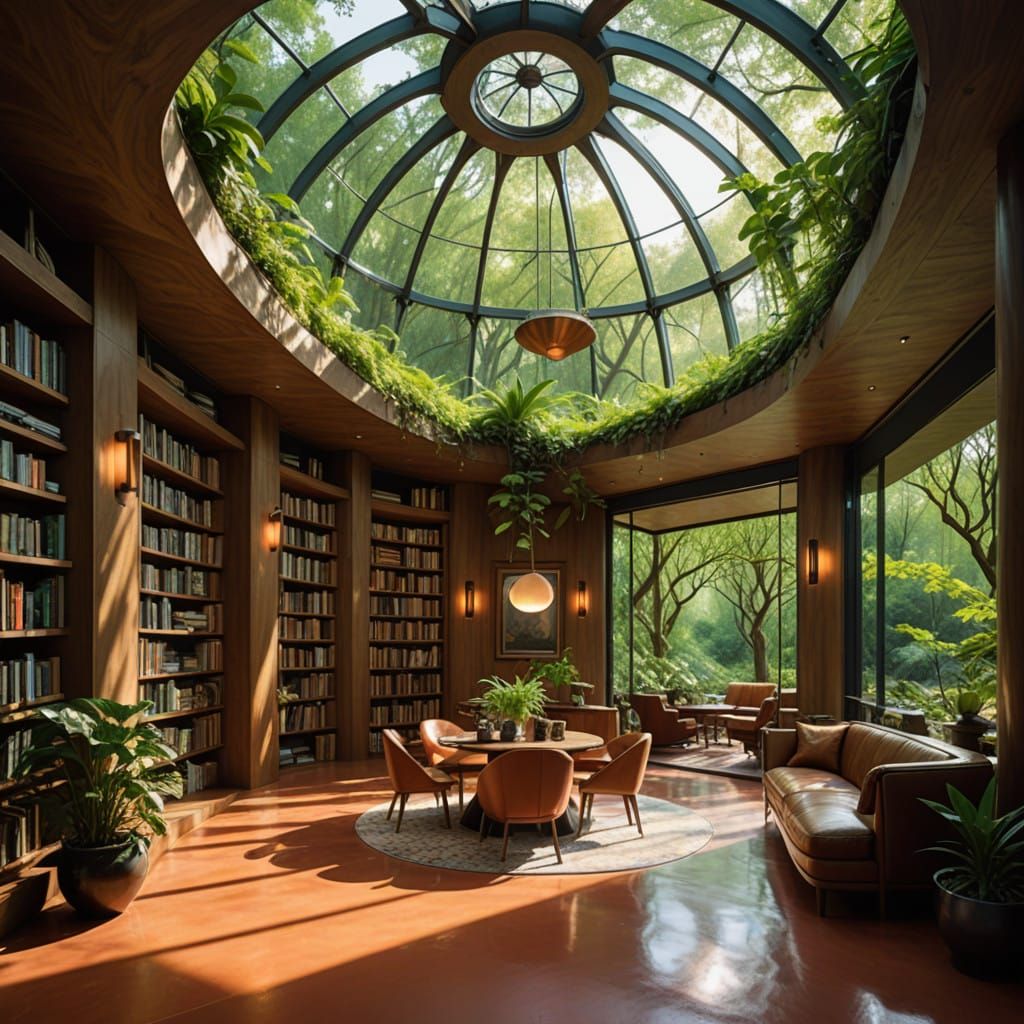 Solarpunk Library Sanctuary with Lush Green Walls ... - AI Art