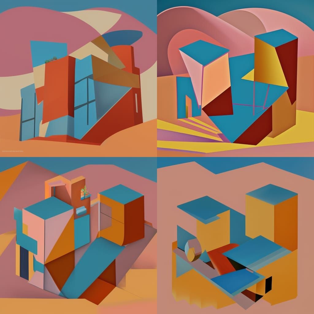 Simply house in the desert cubist painting, Neo-Cubism, layered ...