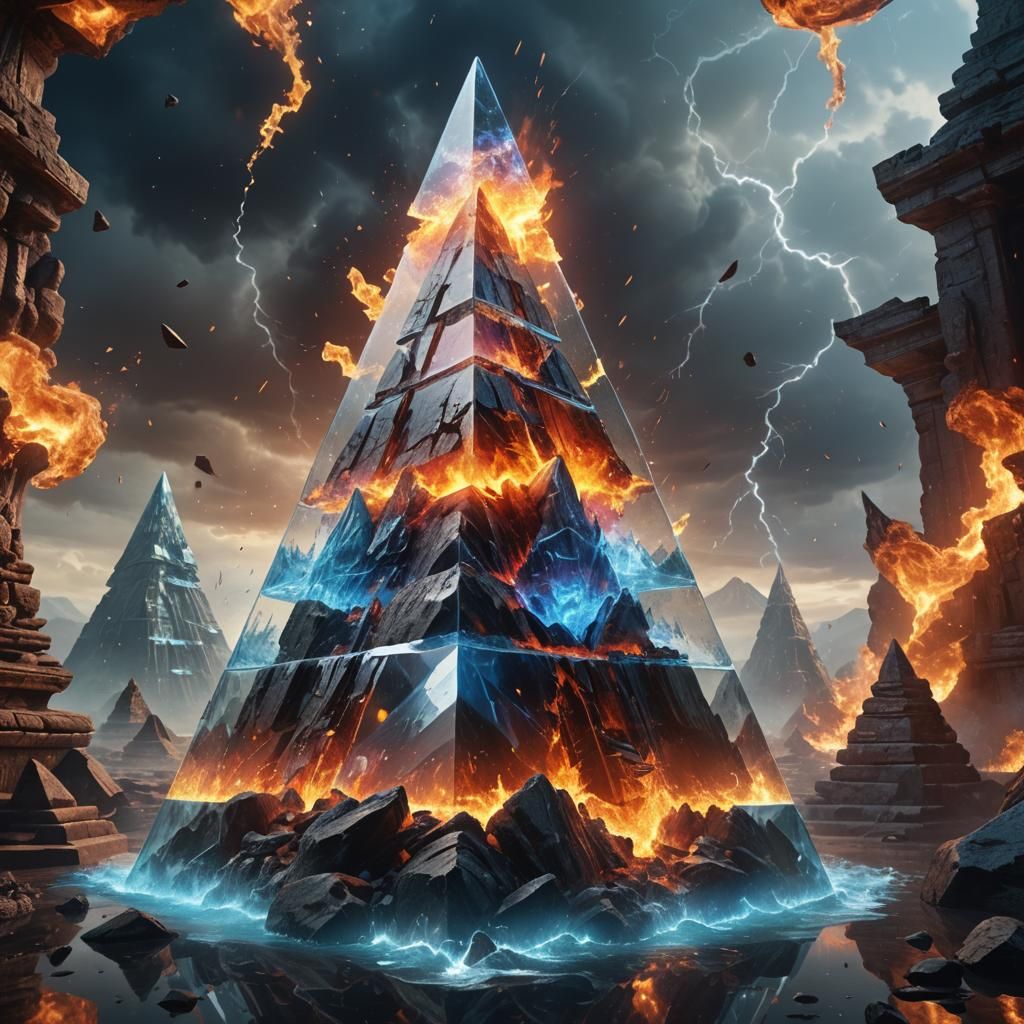 Pyramid Fire and Water - AI Generated Artwork - NightCafe Creator