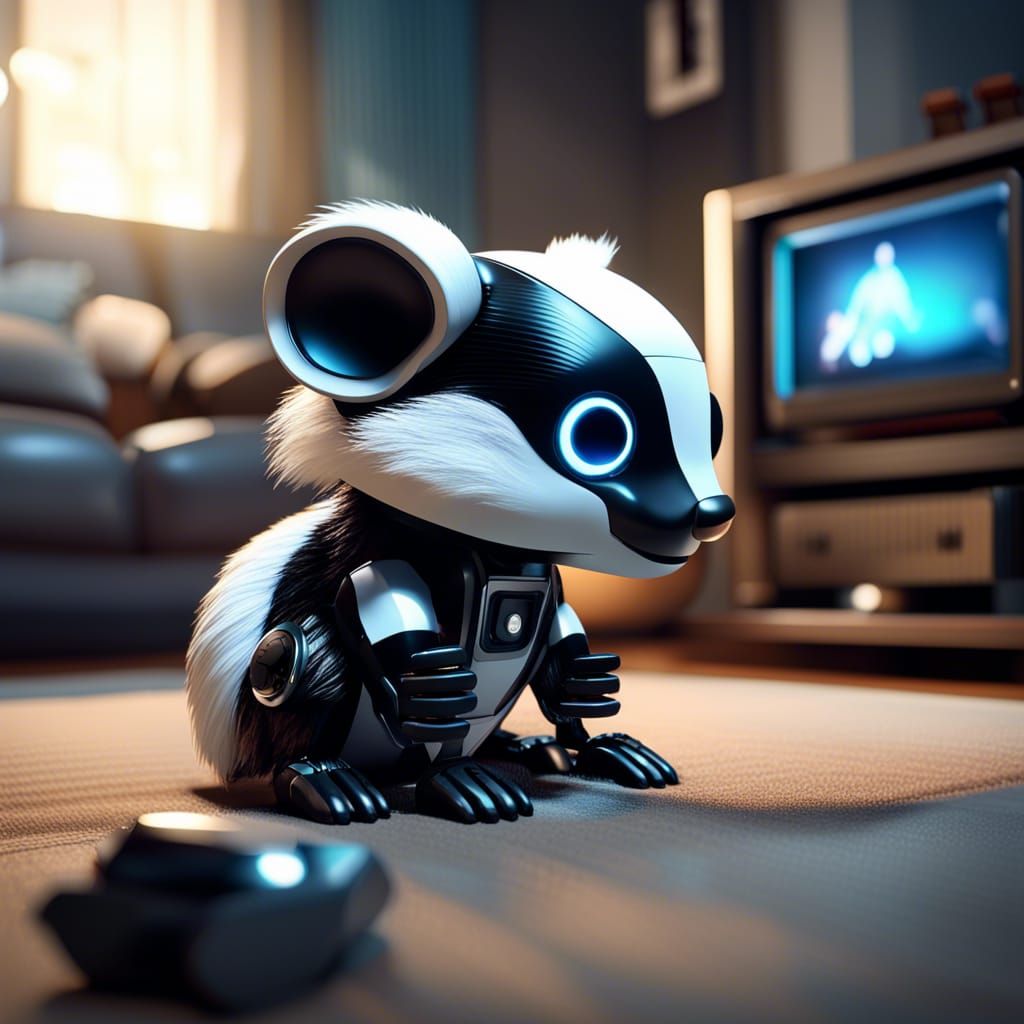 a pet robot skunk watching television 3D Game Cinematic Feel, Epic 3D ...