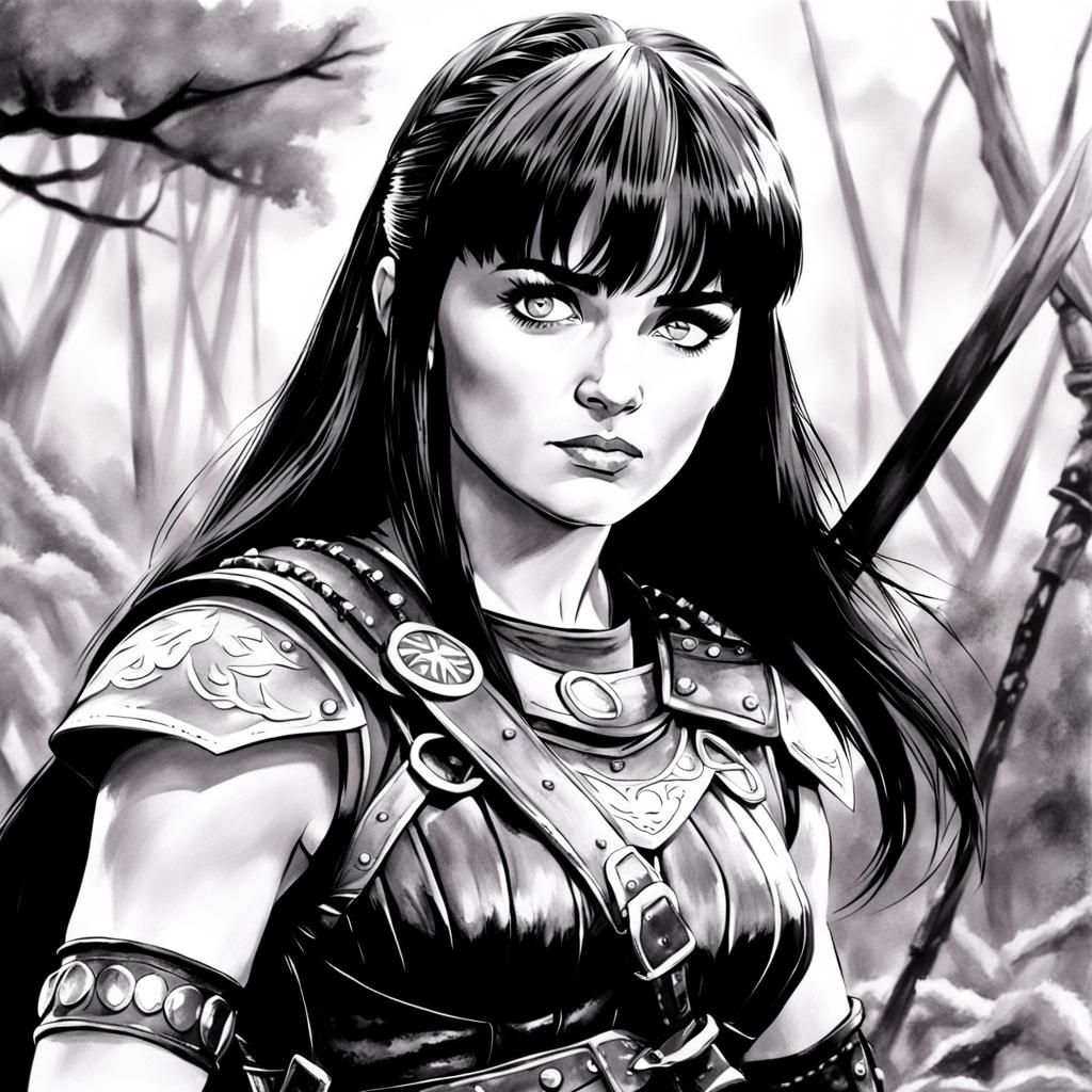 Xena black and white portrait - AI Generated Artwork - NightCafe Creator