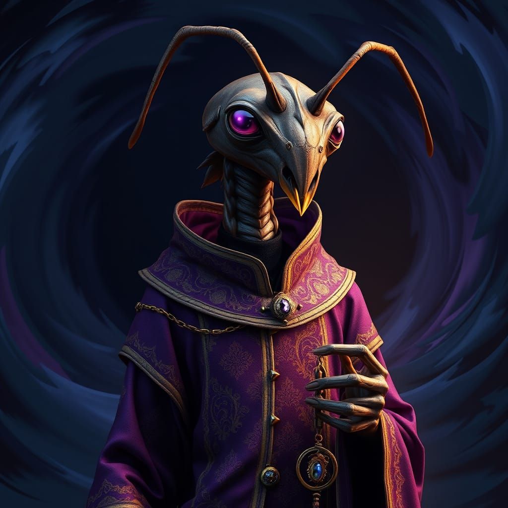 Mystical Ant Wizard in Purple Regalia - AI Art