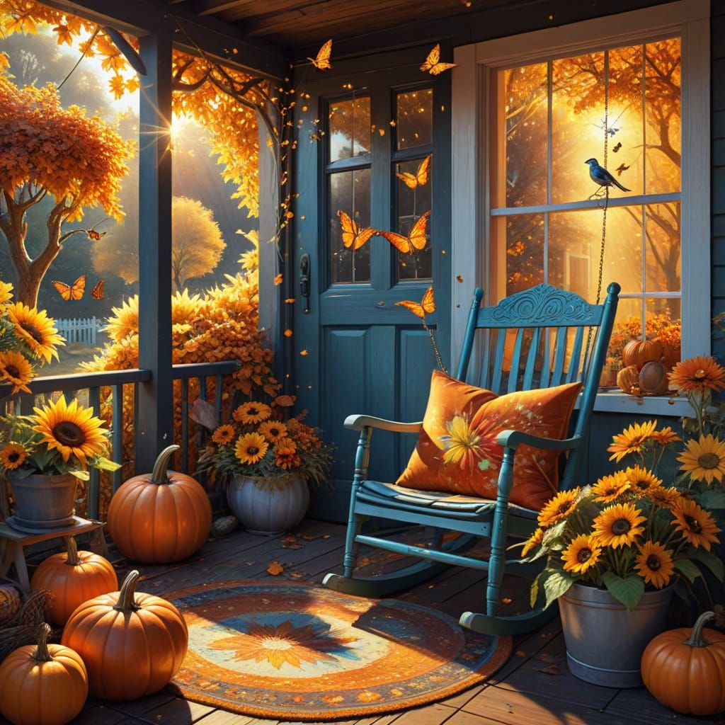 Cosmic Autumn Dreamscape in Vibrant Holographic Ar... - AI Art