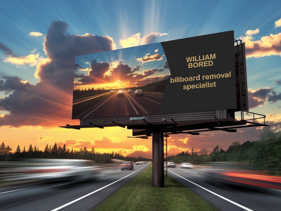 A large, spectacular billboard on the side of a highway. On the ...