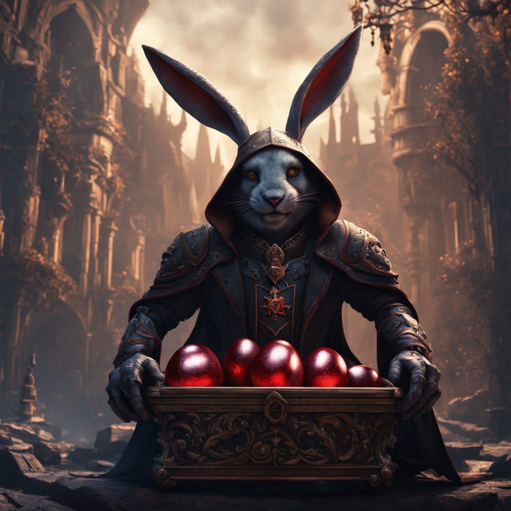 Gothic Vampire Easter Bunny Rises from Coffin on E... - AI Art