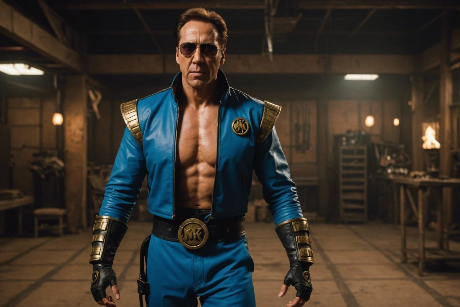 nicholas cage as johnny cage in his classic mk1 gear, full body, movie ...