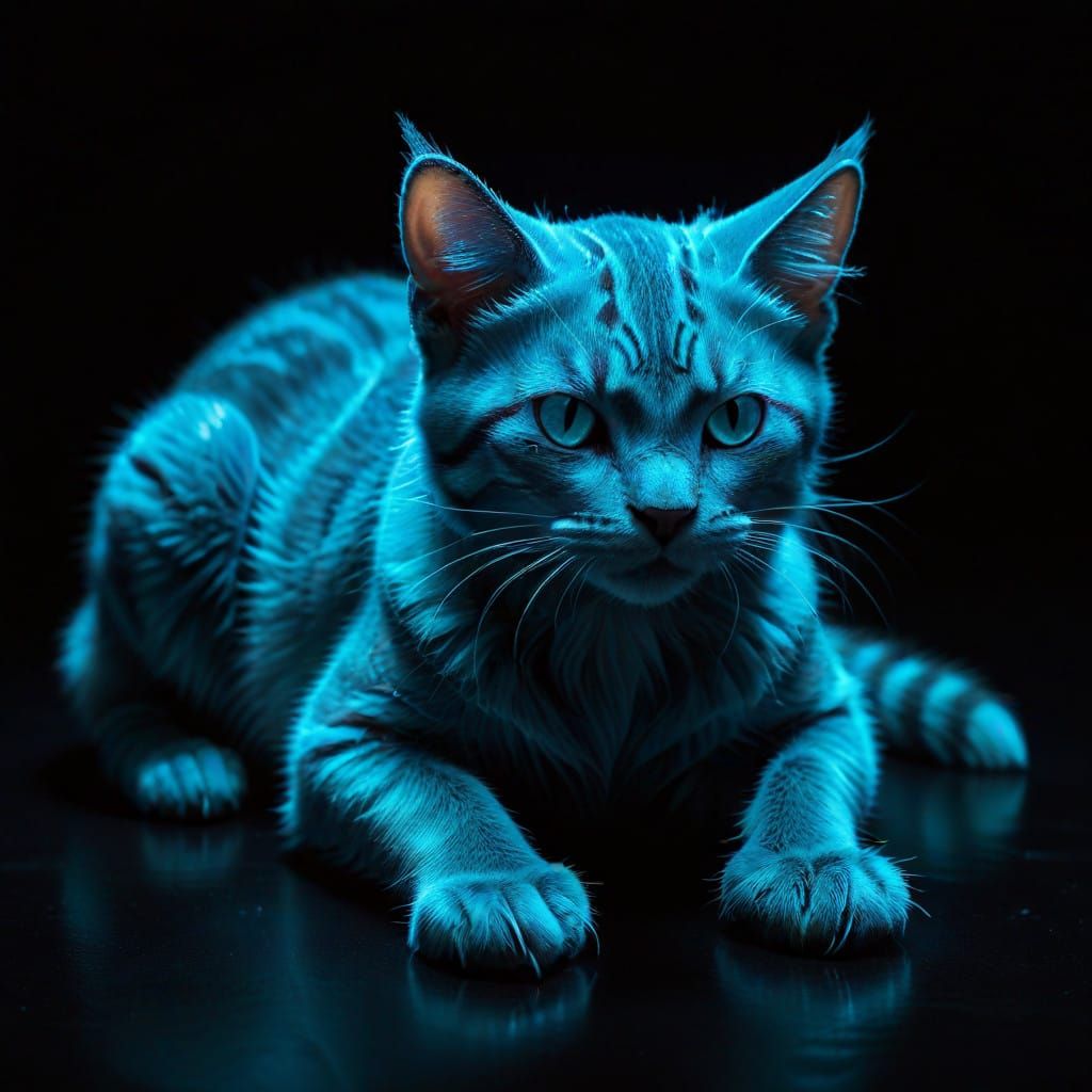 bioluminescent cat creature laying sharp - AI Art