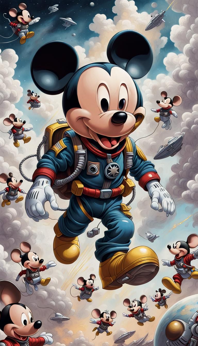 "A cute and courageous Mickey Mouse, adorned in a space captain's ...