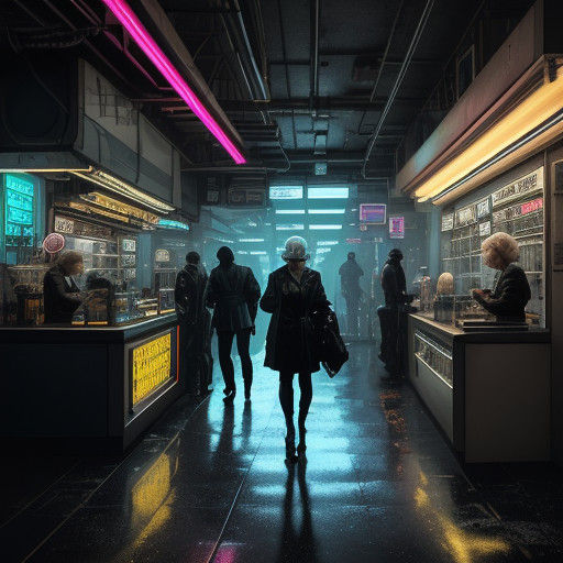 Cyberpunk Shopkeeper of Futuristic Animoid Dogs - AI Art
