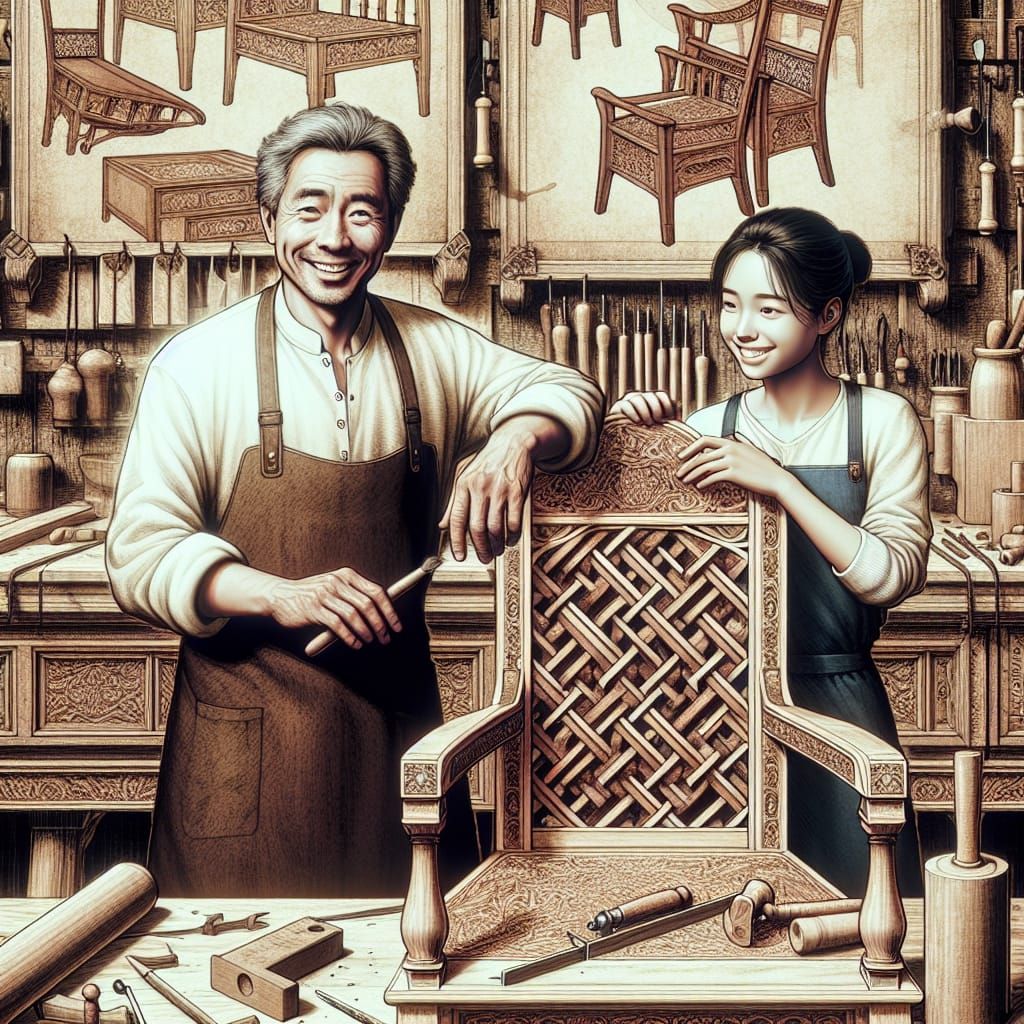 Master & Apprentice Furniture Crafters - AI Generated Artwork ...