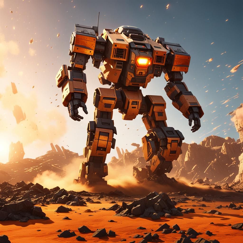 Cyberpunk Mech Warrior Ready for Devastated Planet... - AI Art