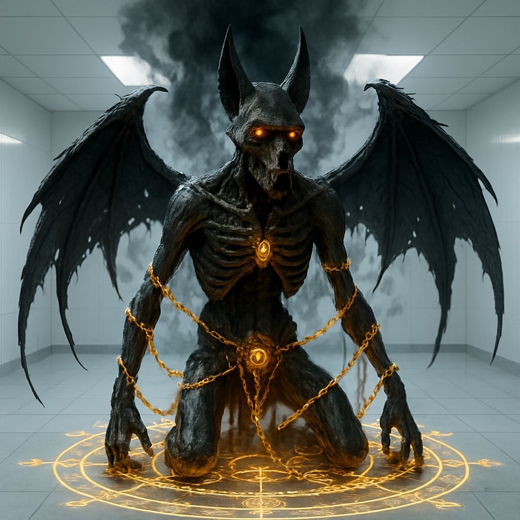 Demon in a Laboratory - Undead Anubis Bound in Glowing Magi...