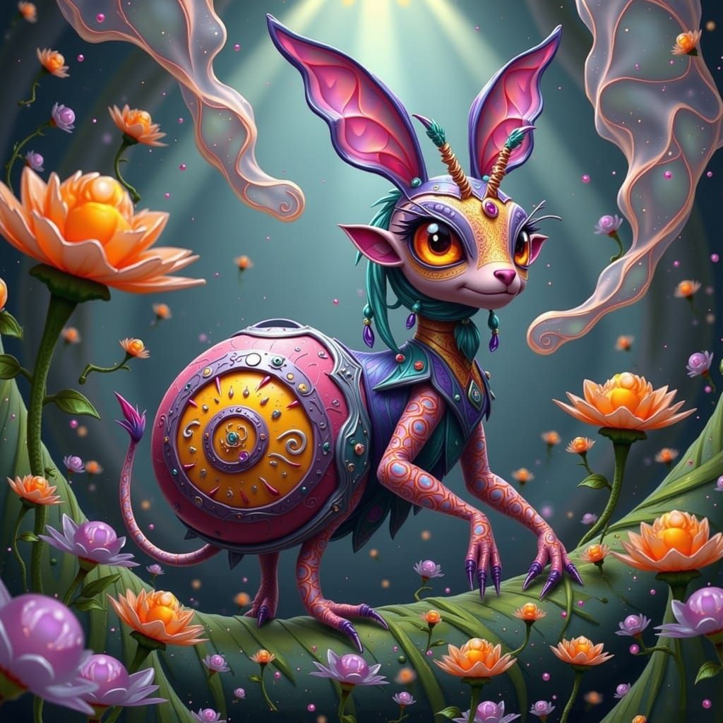 Snail Critter - Whimsical Snail-Cheetah Fae in Enchanted Dre...