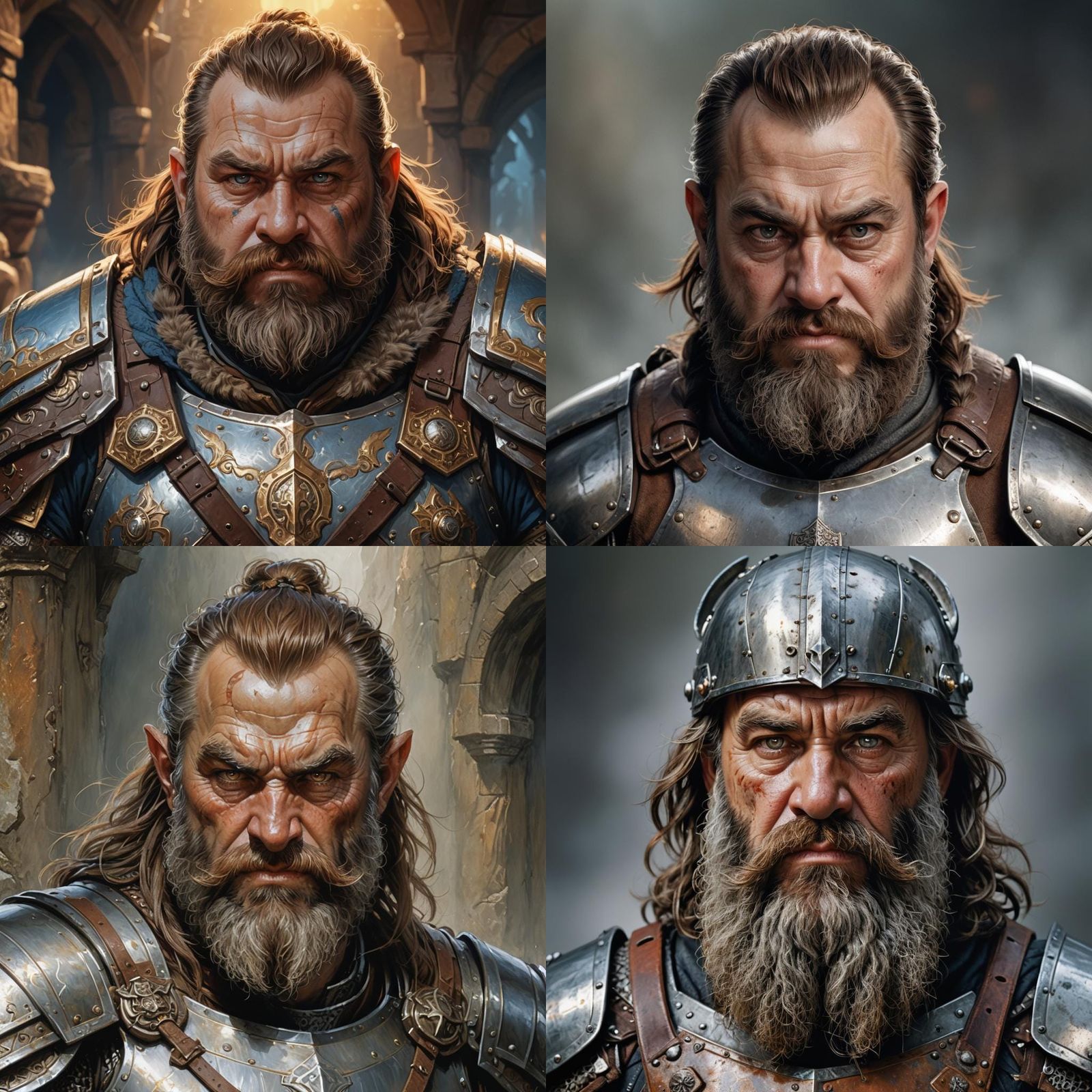 Dwarf in Steel Plate Armor, Close-Up Portrait - AI Art