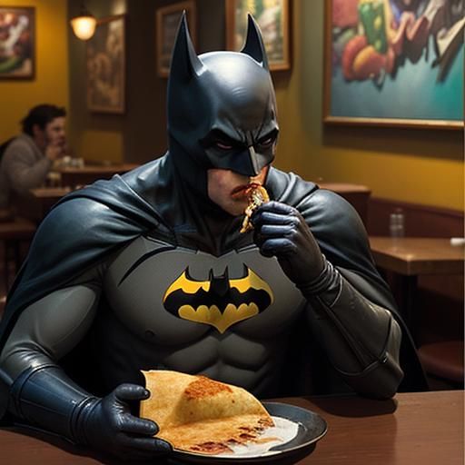 Batman eating a dang quesadilla. - AI Generated Artwork - NightCafe Creator