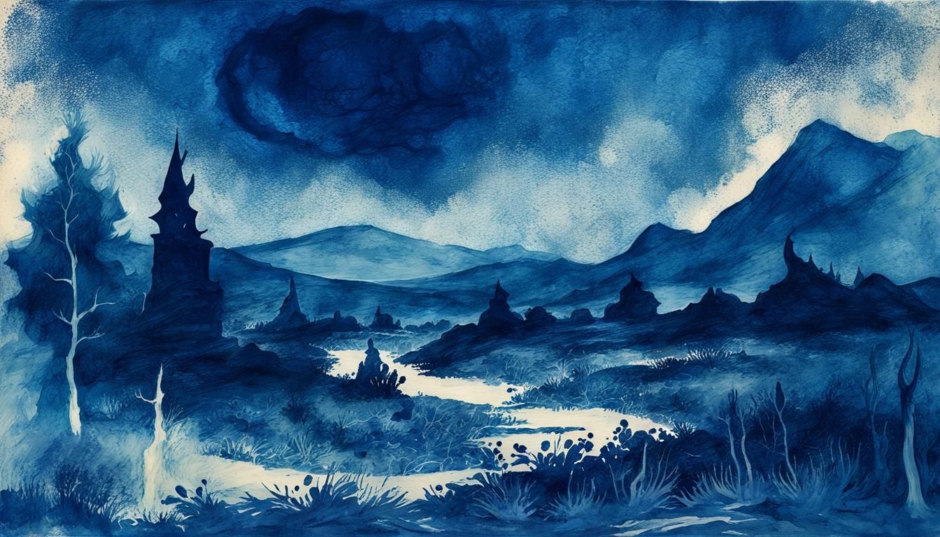 cyanotype landscape - AI Generated Artwork - NightCafe Creator