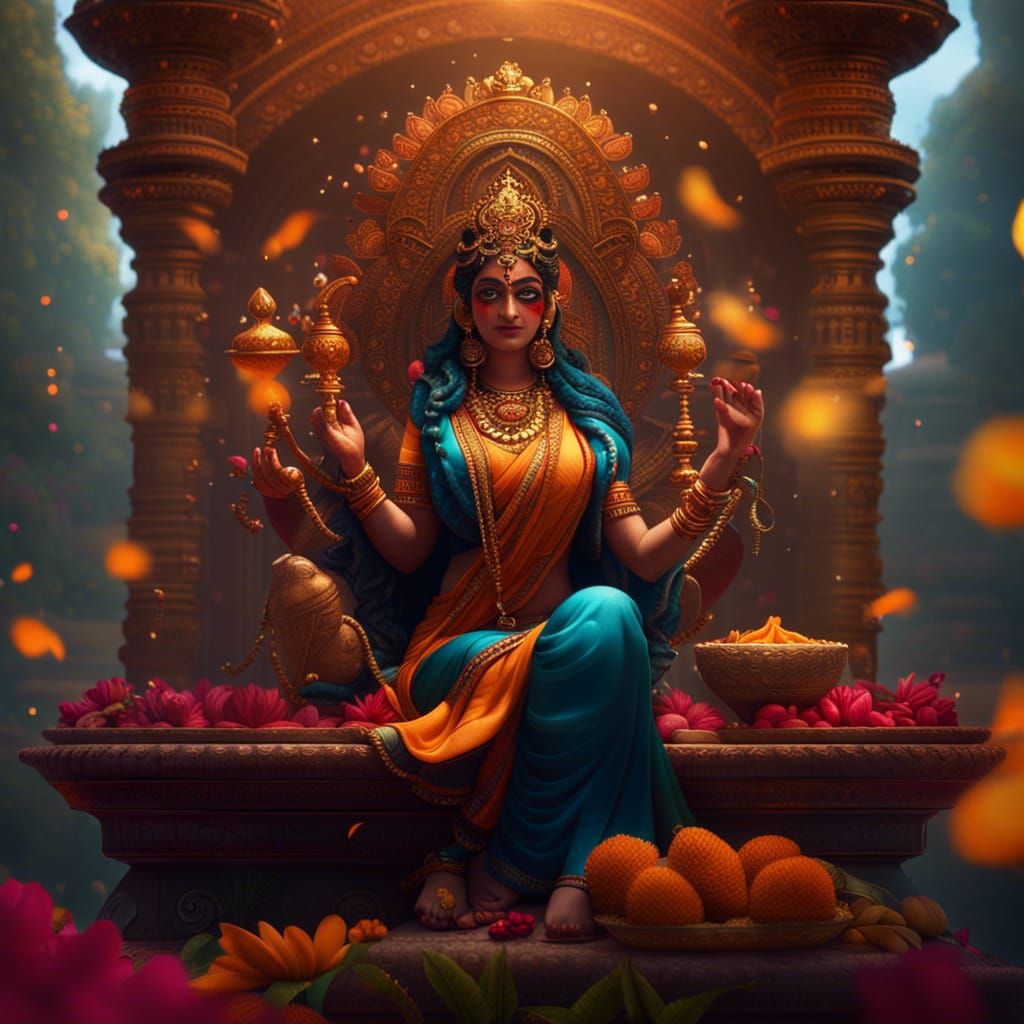 Laxmi bestows blessings - AI Generated Artwork - NightCafe Creator