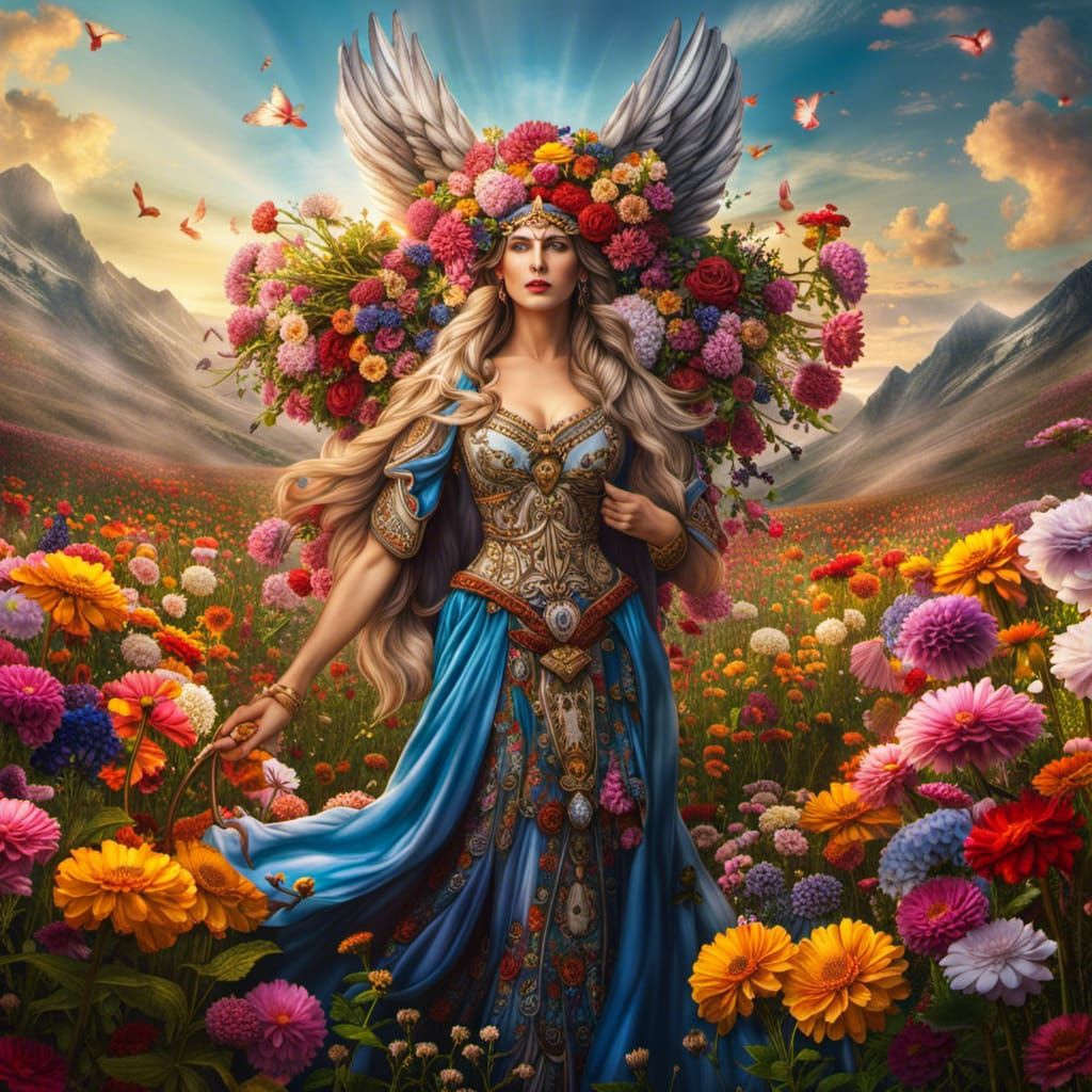 The Goddess Freya spreading beauty - AI Generated Artwork - NightCafe ...