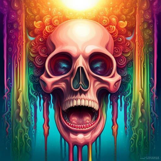psychedelic screaming skull with rainbow goo dripping down - AI ...