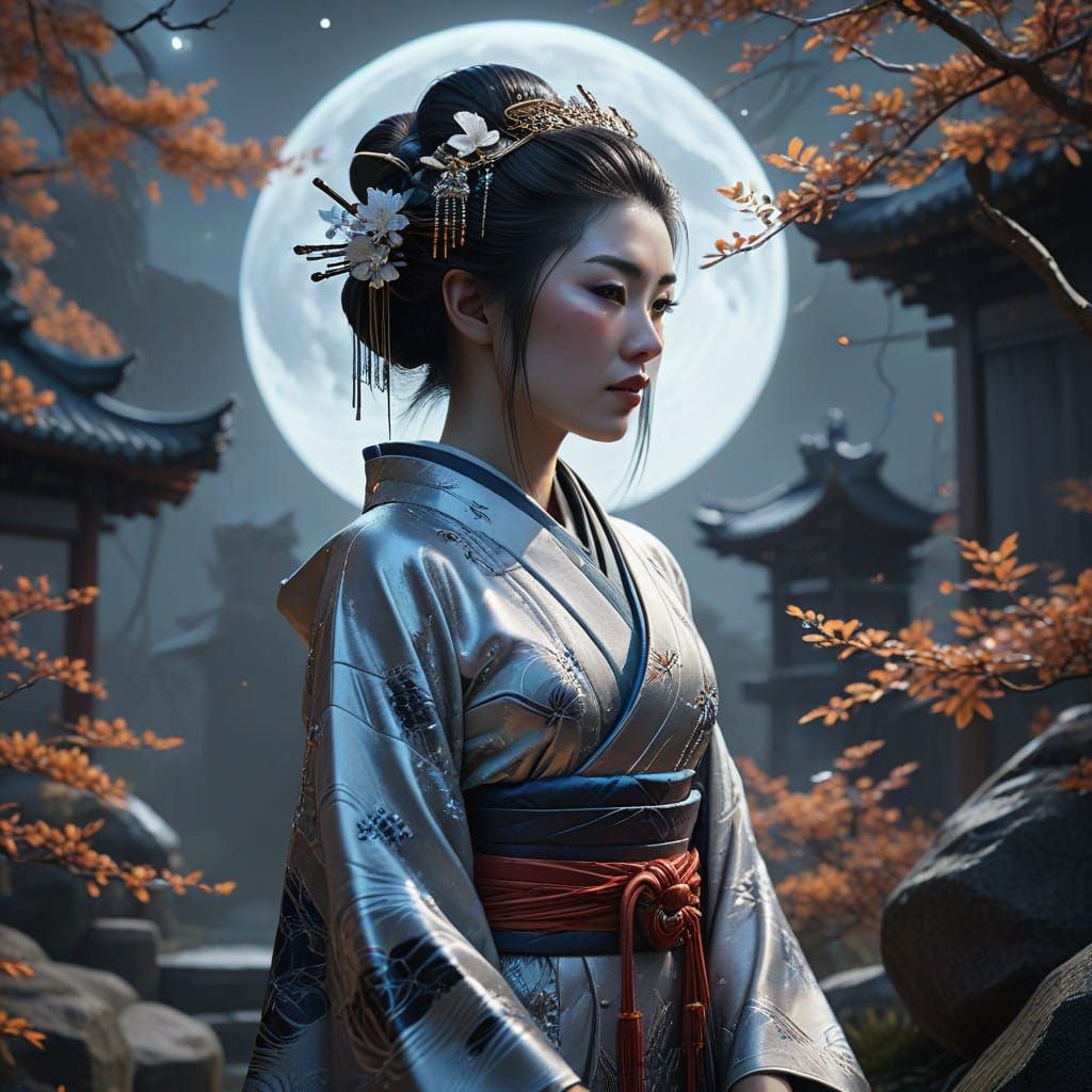 Surreal Geisha in Ethereal Moonlight - AI Art