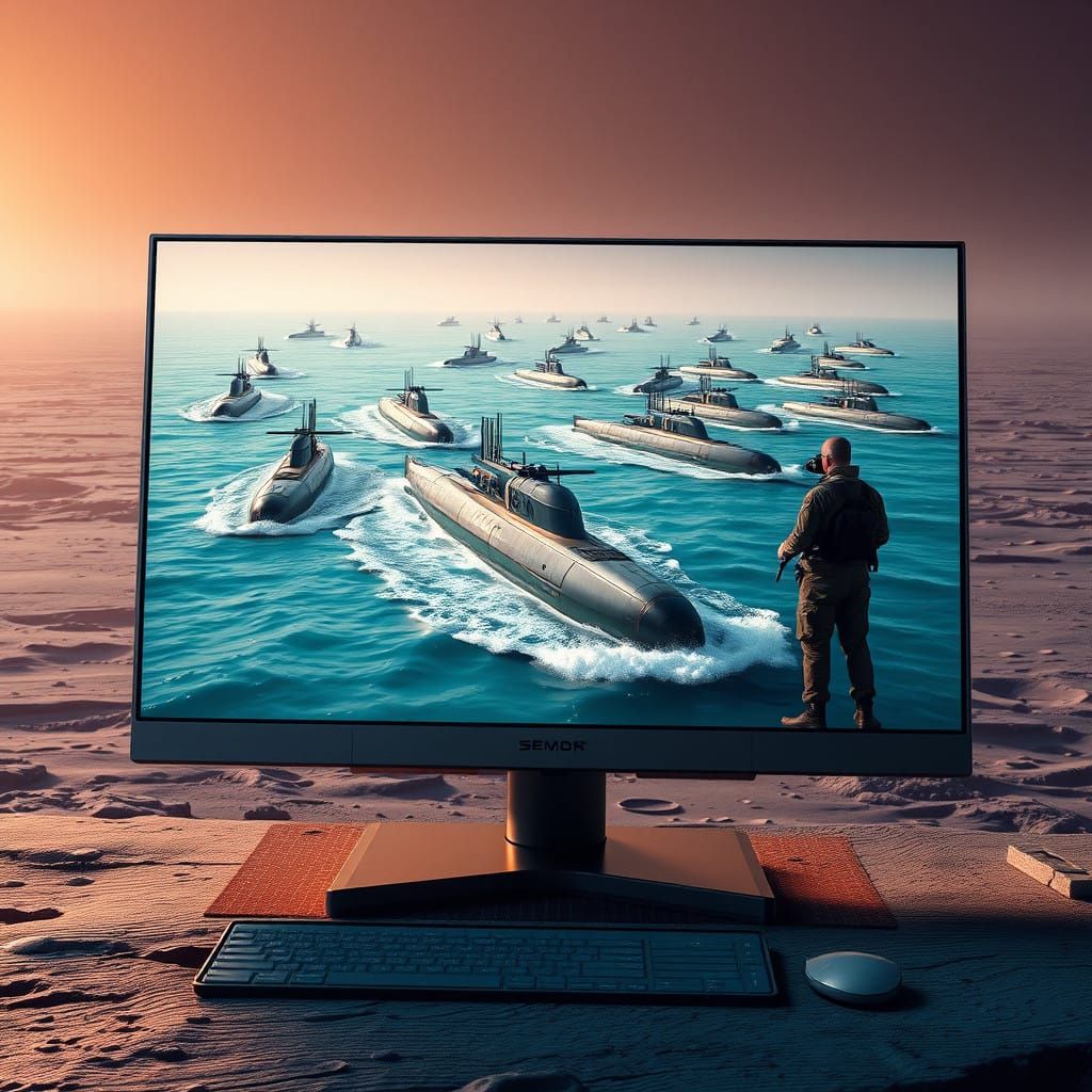 War Submarines in Moonlit Ocean - AI Art