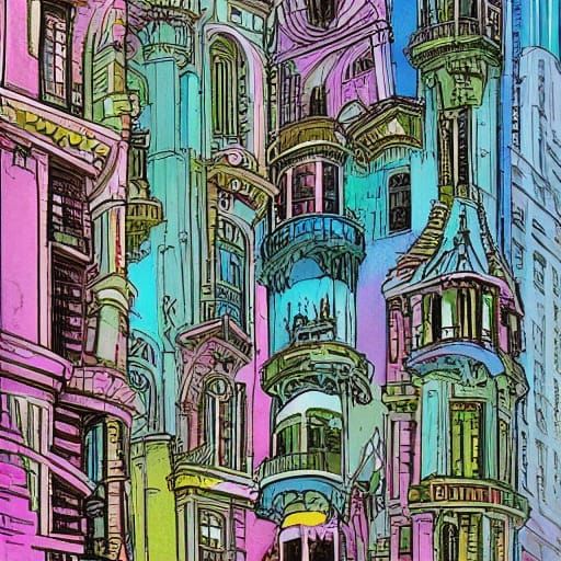 Whimsical, High-Rise Cityscape in Cartoonish Urban... - AI Art