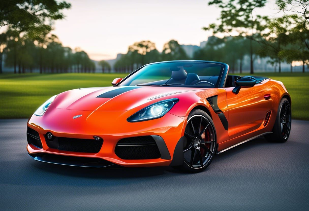 Colorful Convertible Sports Car at Night - AI Art