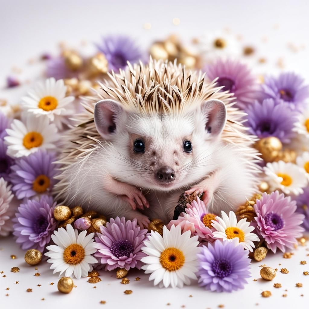Chibi style of a cute white little baby hedgehog lying on the floor ...