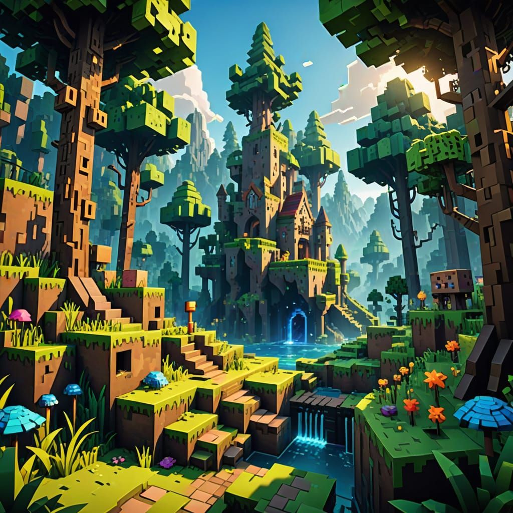 Minecraft Steve in Epic Blocky Forest Landscape - AI Art