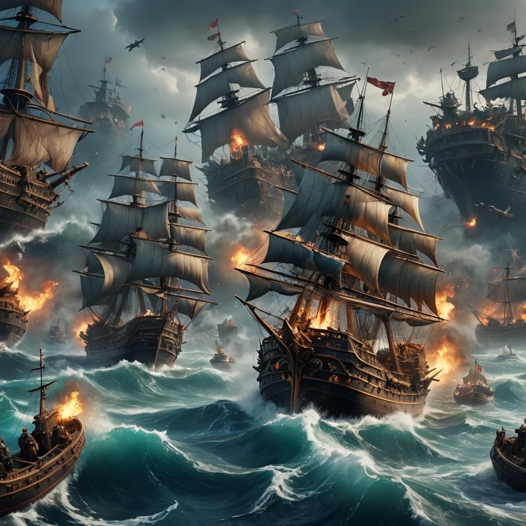 A painting of a sea battle alive - AI Generated Artwork - NightCafe Creator
