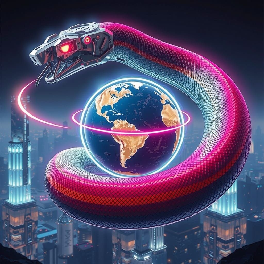 Cybernetic Serpent in Neon Haze - AI Art