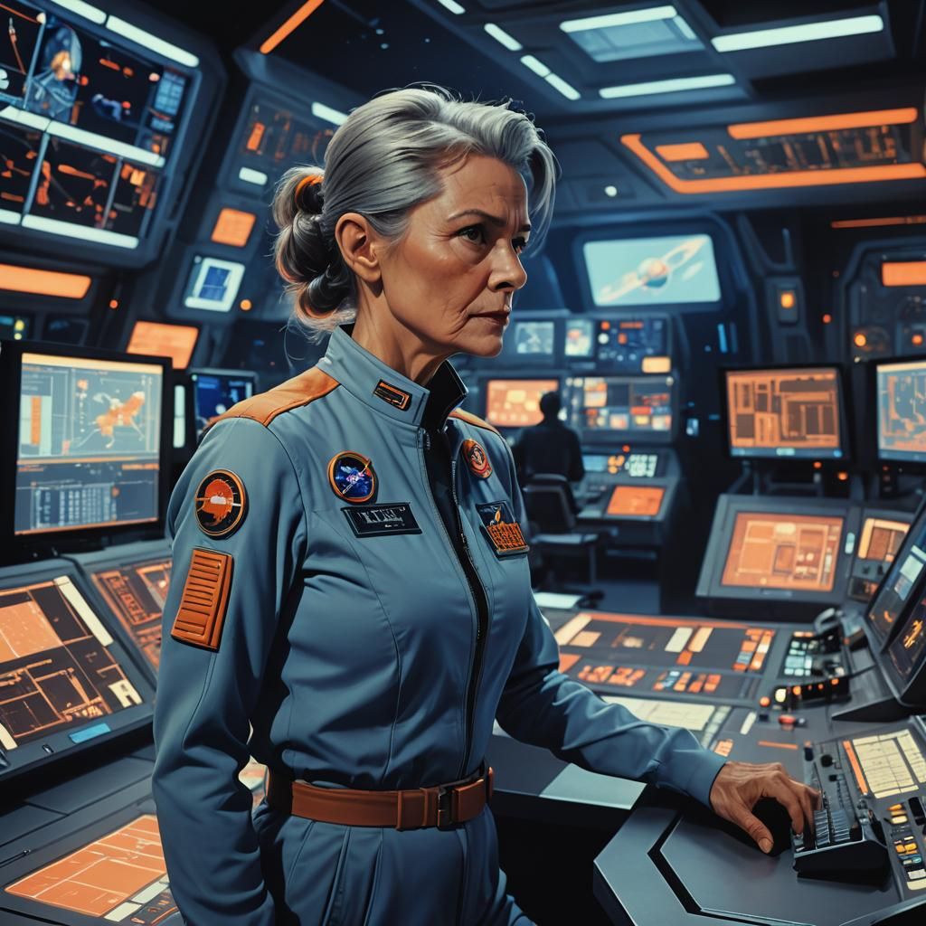 Mission Commander Analyzes Data in High-Tech Contr... - AI Art