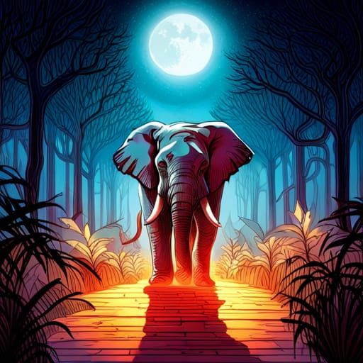 Moonlit Elephant Myth - AI Generated Artwork - NightCafe Creator