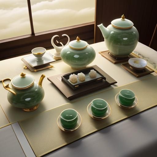 Royal jade tea set for fully formal traditional Japanese tea ceremony ...