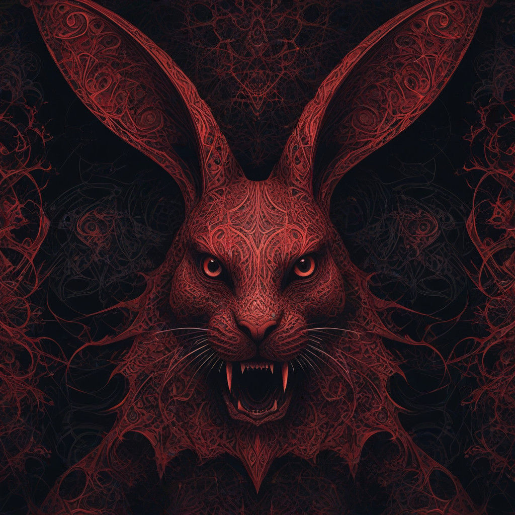 Dark Red Rabbit with Twisted Evil Face in Abstract... - AI Art