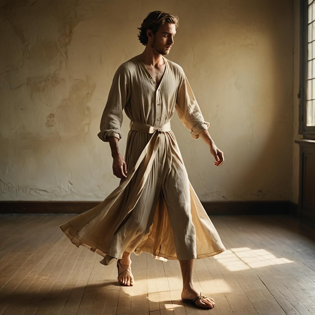 Elegant Young Man in Sundress Takes a Curtsy in a ... - AI Art