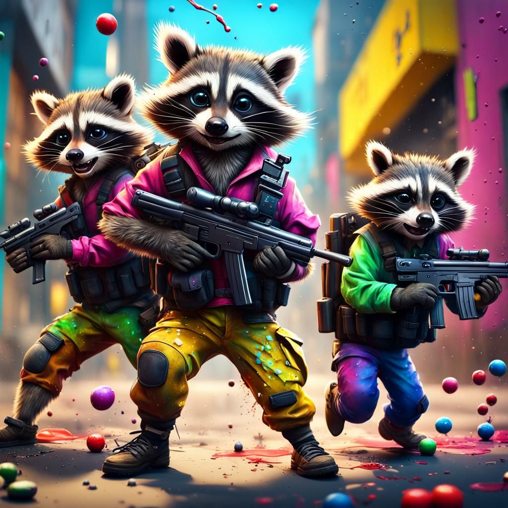 Raccoon Paintball Squad - AI Generated Artwork - NightCafe Creator