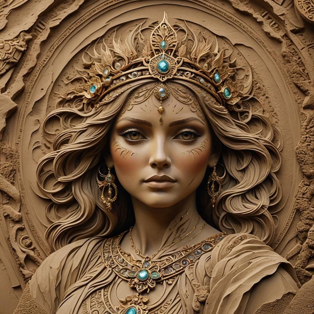 (acrylics, sand art:1.9)Epic Petrified QueenFace, long hairs hyper ...