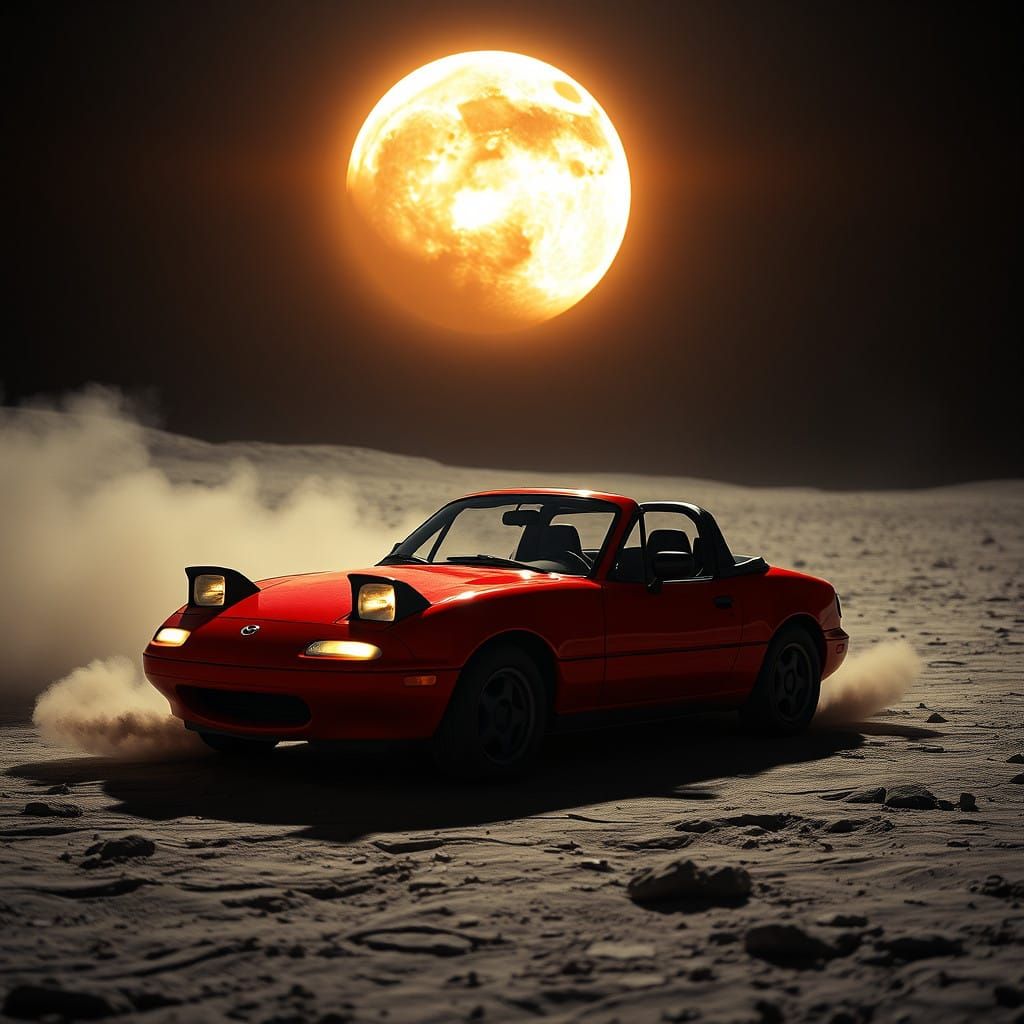 Cosmic Mazda Miata: Moonlit Drift with Exploding P... - AI Art