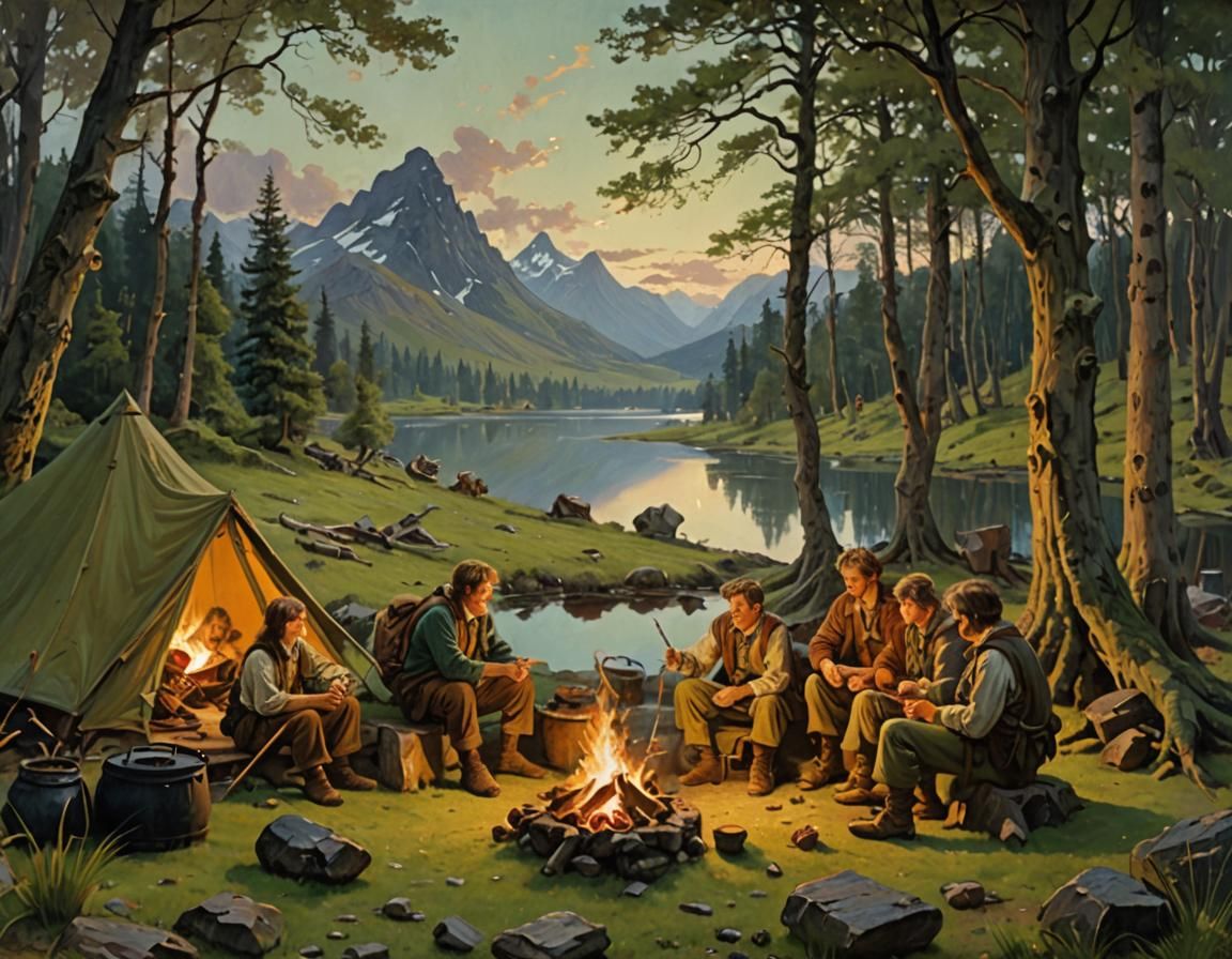 The Hobbits go camping - AI Generated Artwork - NightCafe Creator