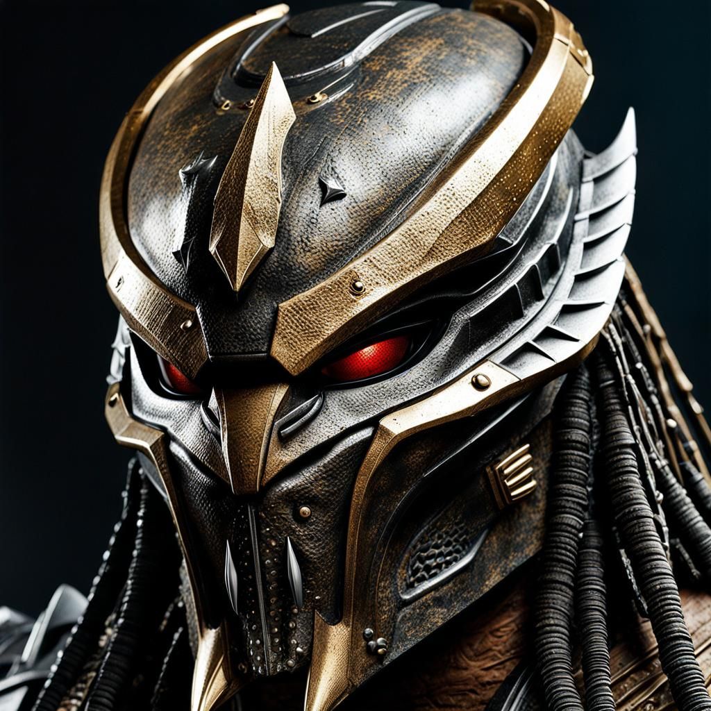 The image shows a detailed close-up of a Predator's head, likely from a ...