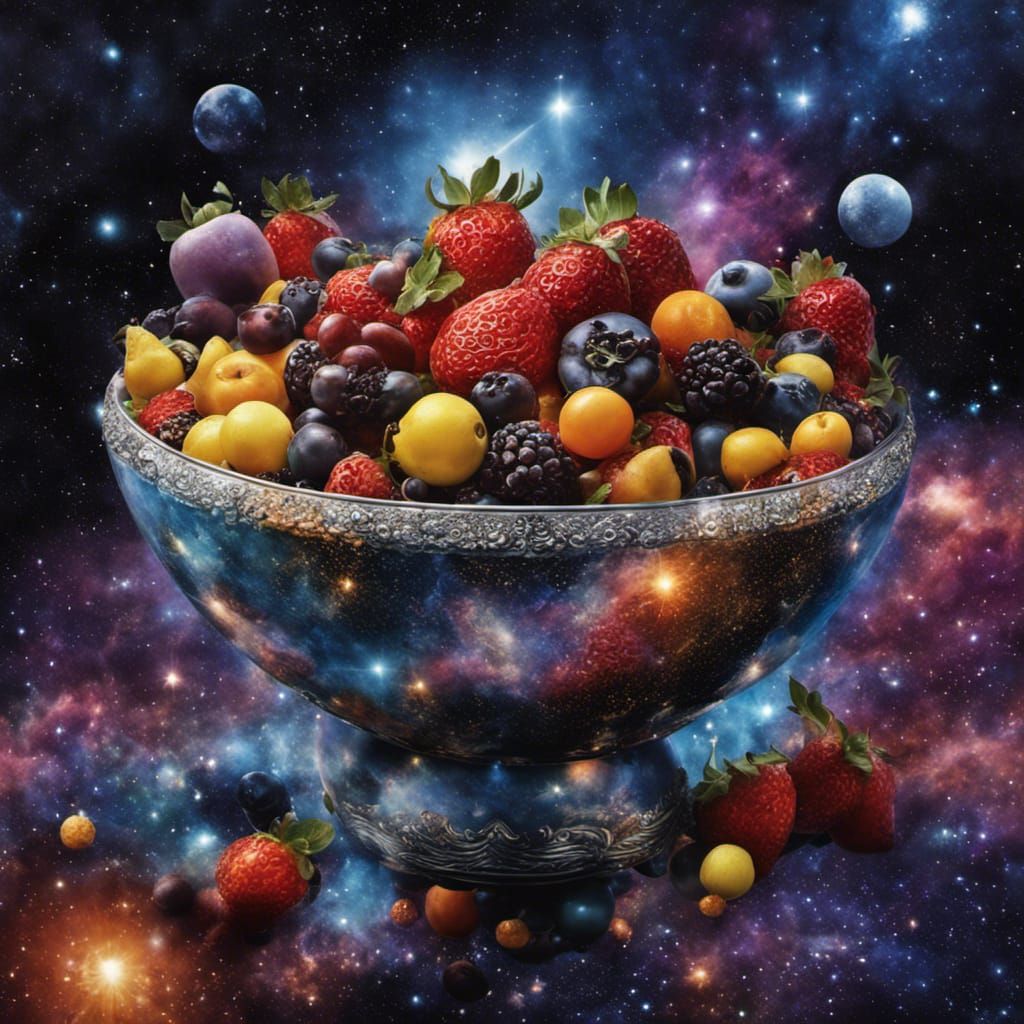 Celestial fruit bowl, glistening Starlight fruit water drops, the most ...