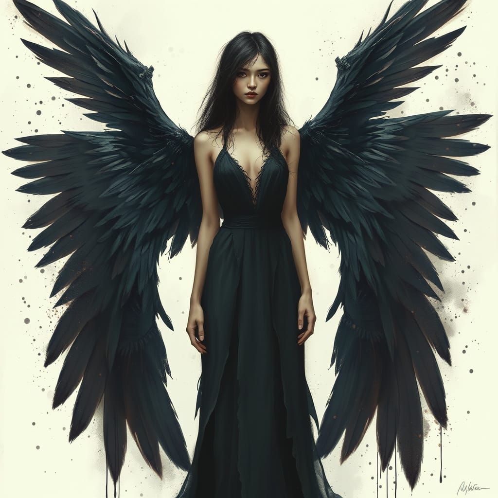 Ethereal Fallen Angel with Dark Wings - AI Art