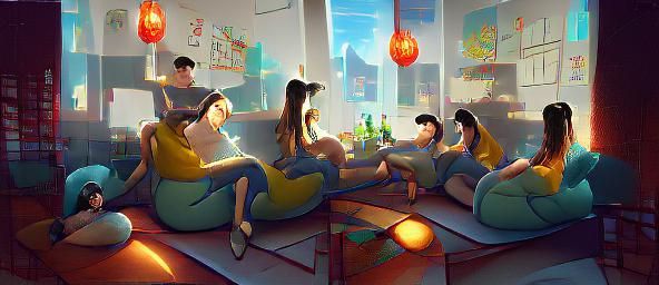 Room three friends chilling in a room cartoon style by Aliya Chen - AI ...