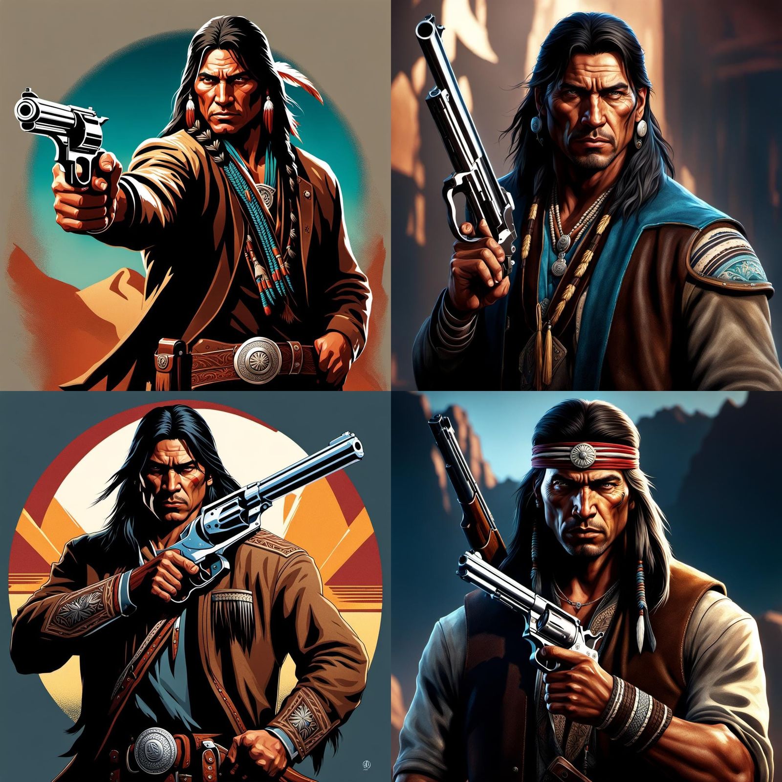 Native American outlaw posing with revolver gun - AI Generated Artwork ...