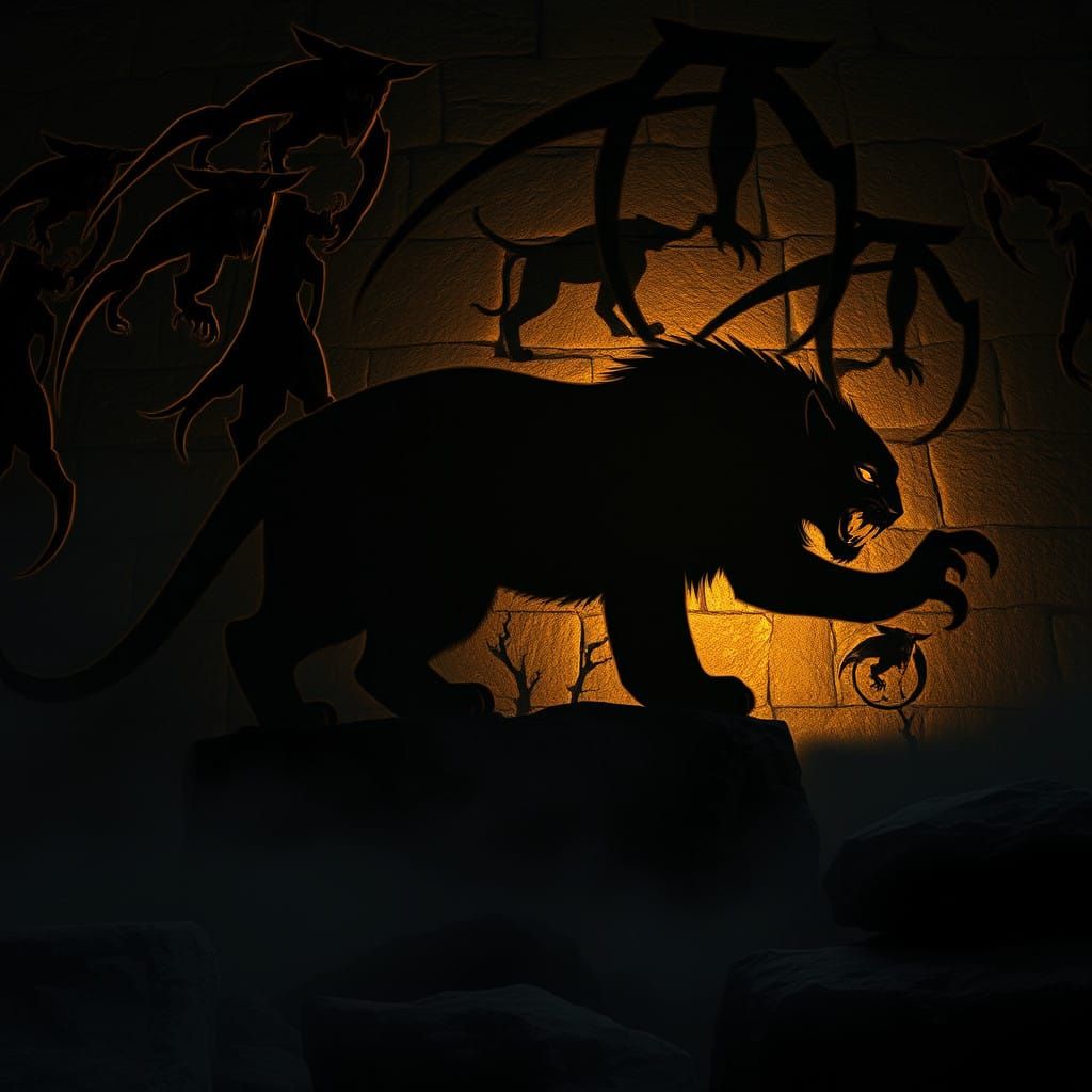 Surreal Shadows: Majestic Wild Cat Casts Demonic L... - AI Art