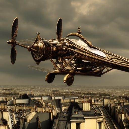 Steampunk flying machine in Paris - AI Generated Artwork - NightCafe ...